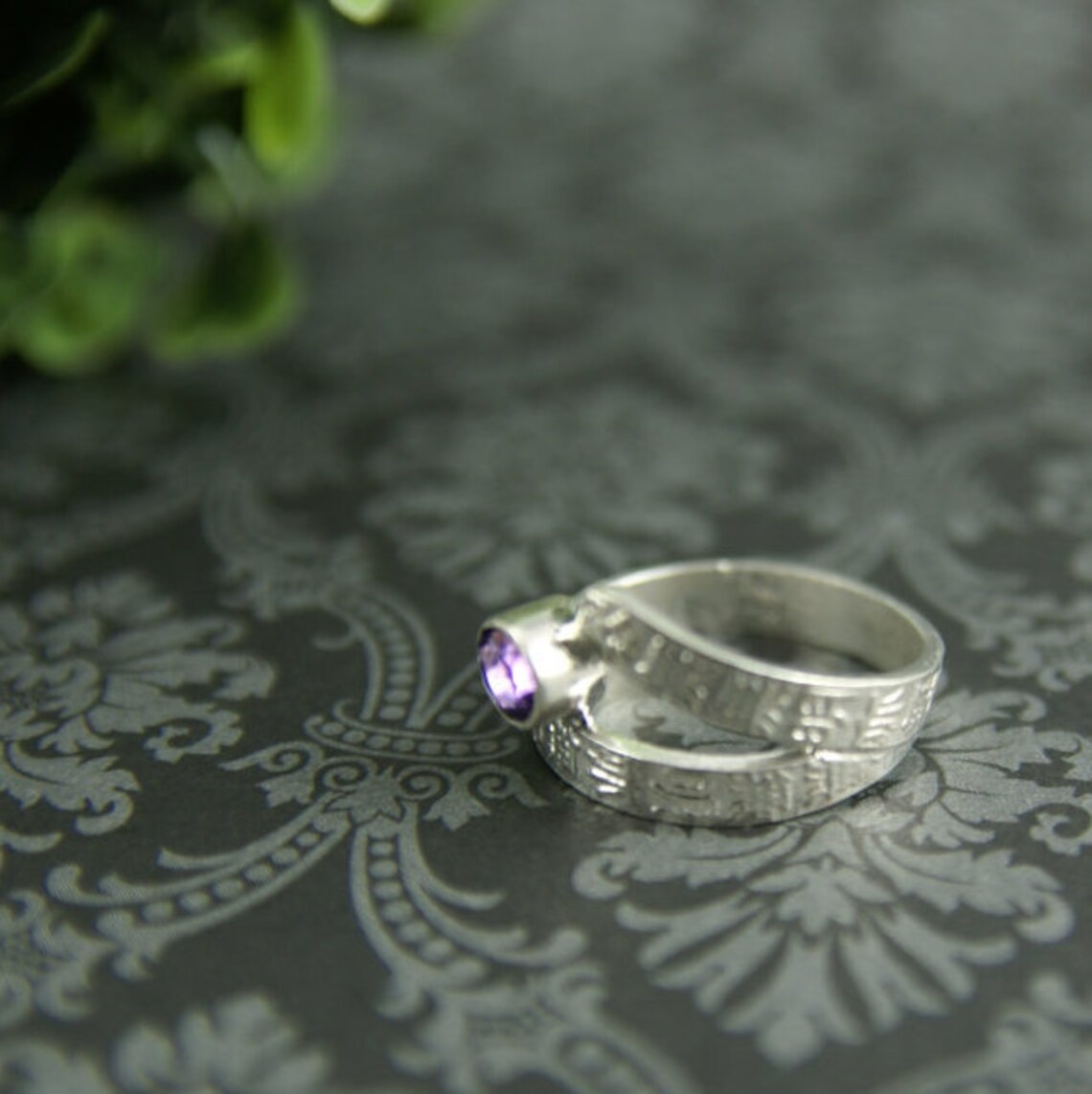Chinese Calligraphy Sterling Silver and Amethyst Ring | Etsy