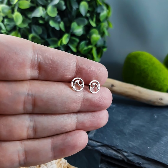 Tiny Surf Studs Tsunami Jewelry Wave Earrings Silver Diving | Etsy