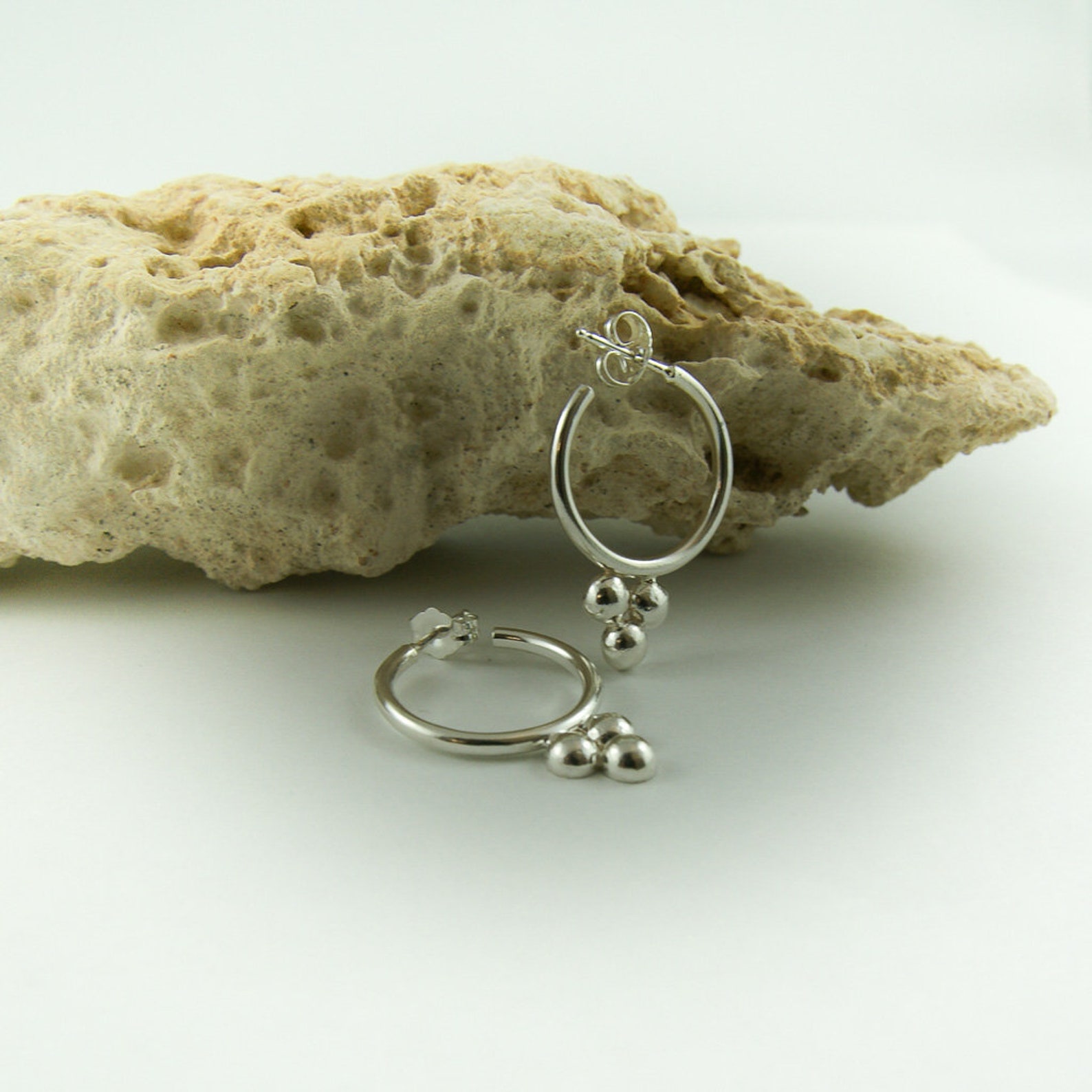 Silver hoops Creole earrings bubble earrings three dots | Etsy