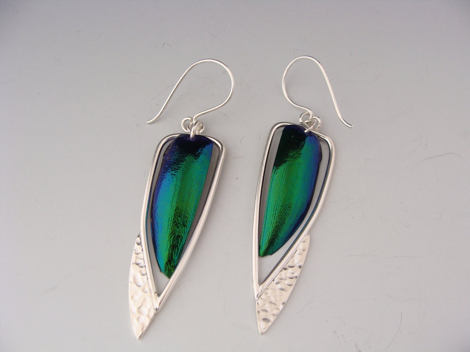 Women Beetle Wing Earrings Made of 925 Sterling Silver Emerald Green - Etsy