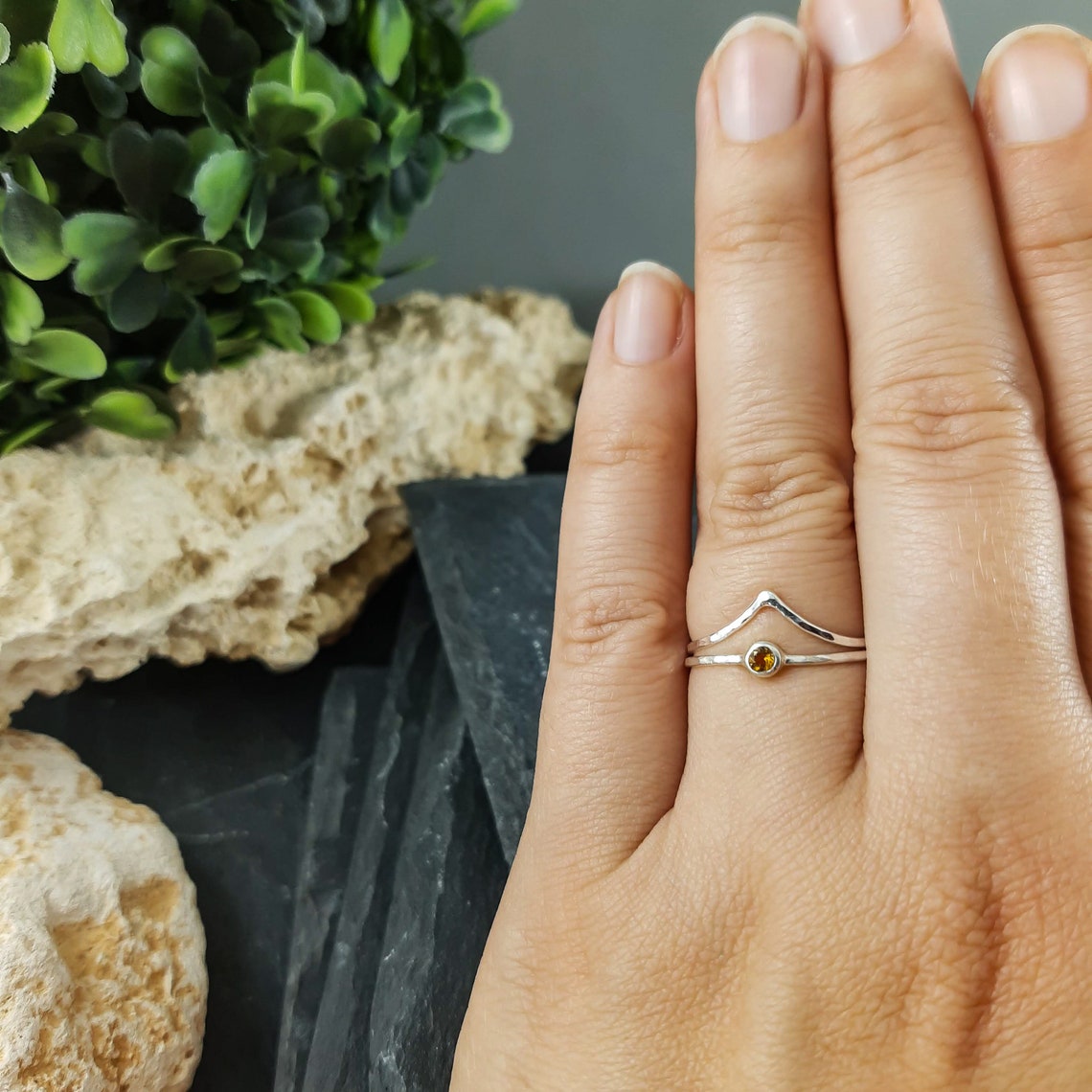 Stack Ring Set, Gemstone Stacking Ring, Chevron Ring Set, Silver ...