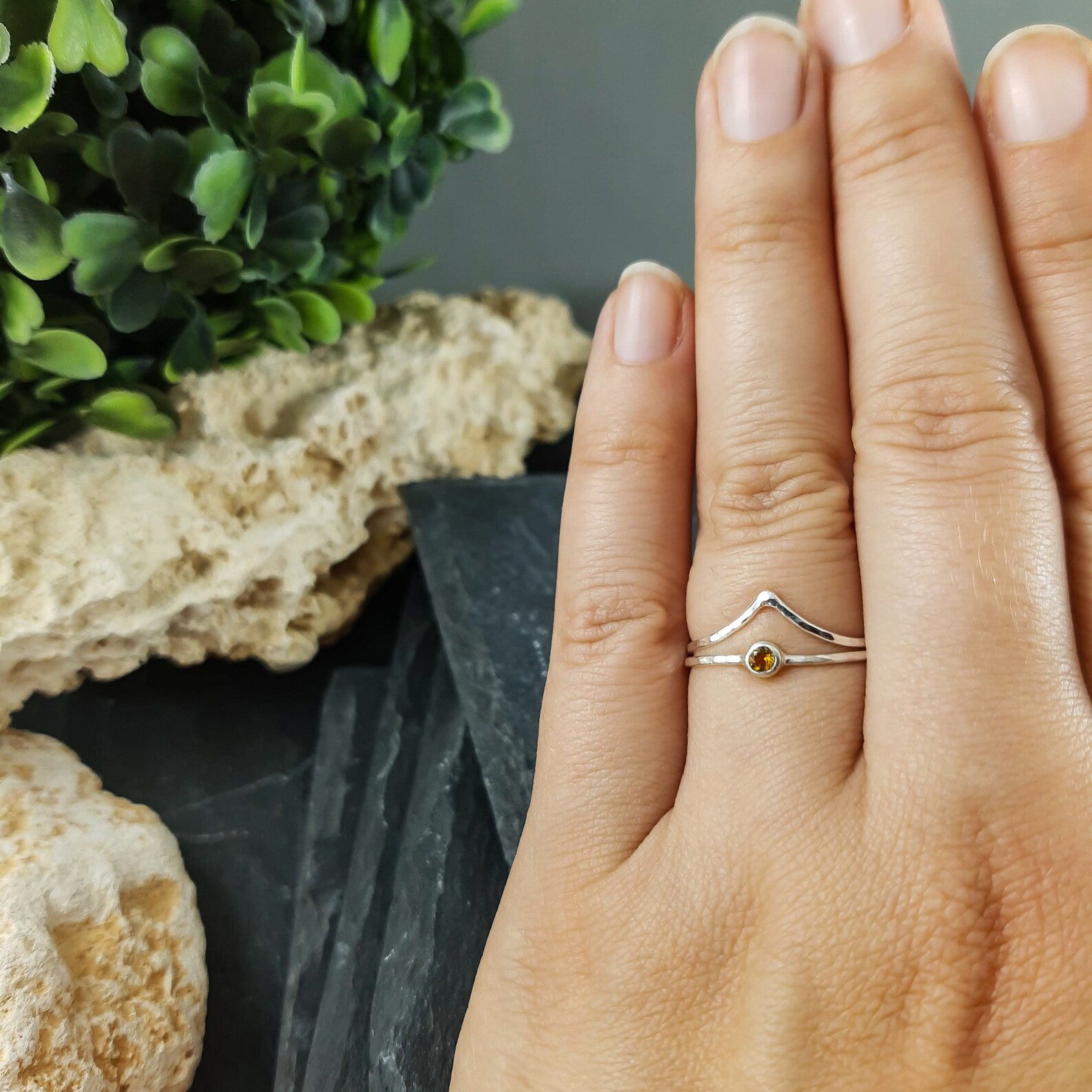 Stack Ring Set Gemstone Stacking Ring Chevron Ring Set | Etsy