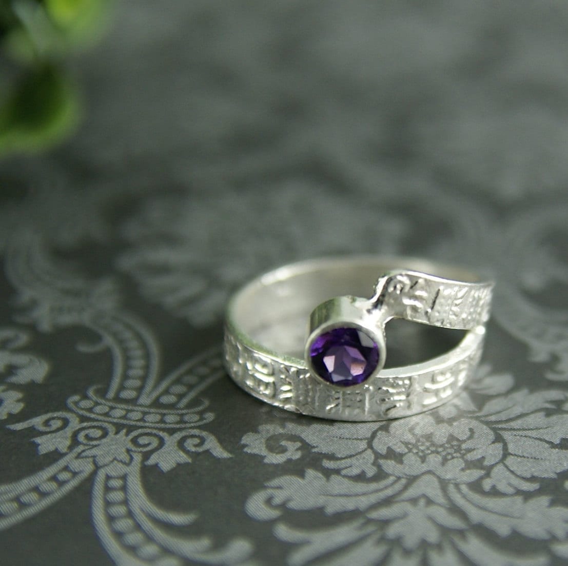 Chinese Calligraphy Sterling Silver and Amethyst Ring | Etsy