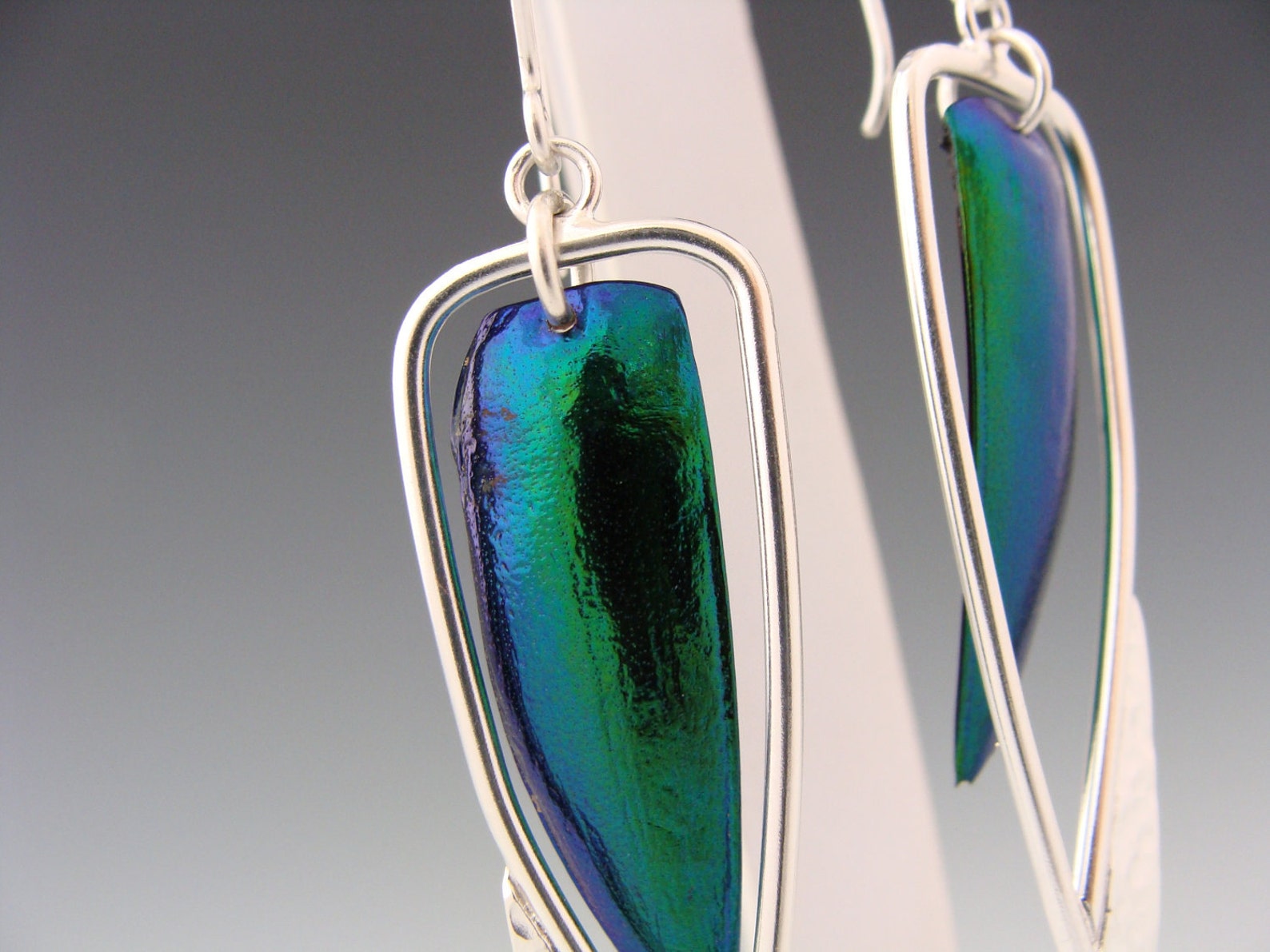 Women Beetle Wing Earrings Made of 925 Sterling Silver Emerald Green - Etsy