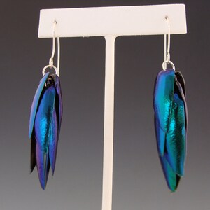 Sterling Silver and Insect Wings Cluster Earrings, Beetle Wing Earrings ...