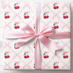 Red Mon Cheri Gift Wrap, Coquette Cherry Wrapping Paper, Red Watercolor ...