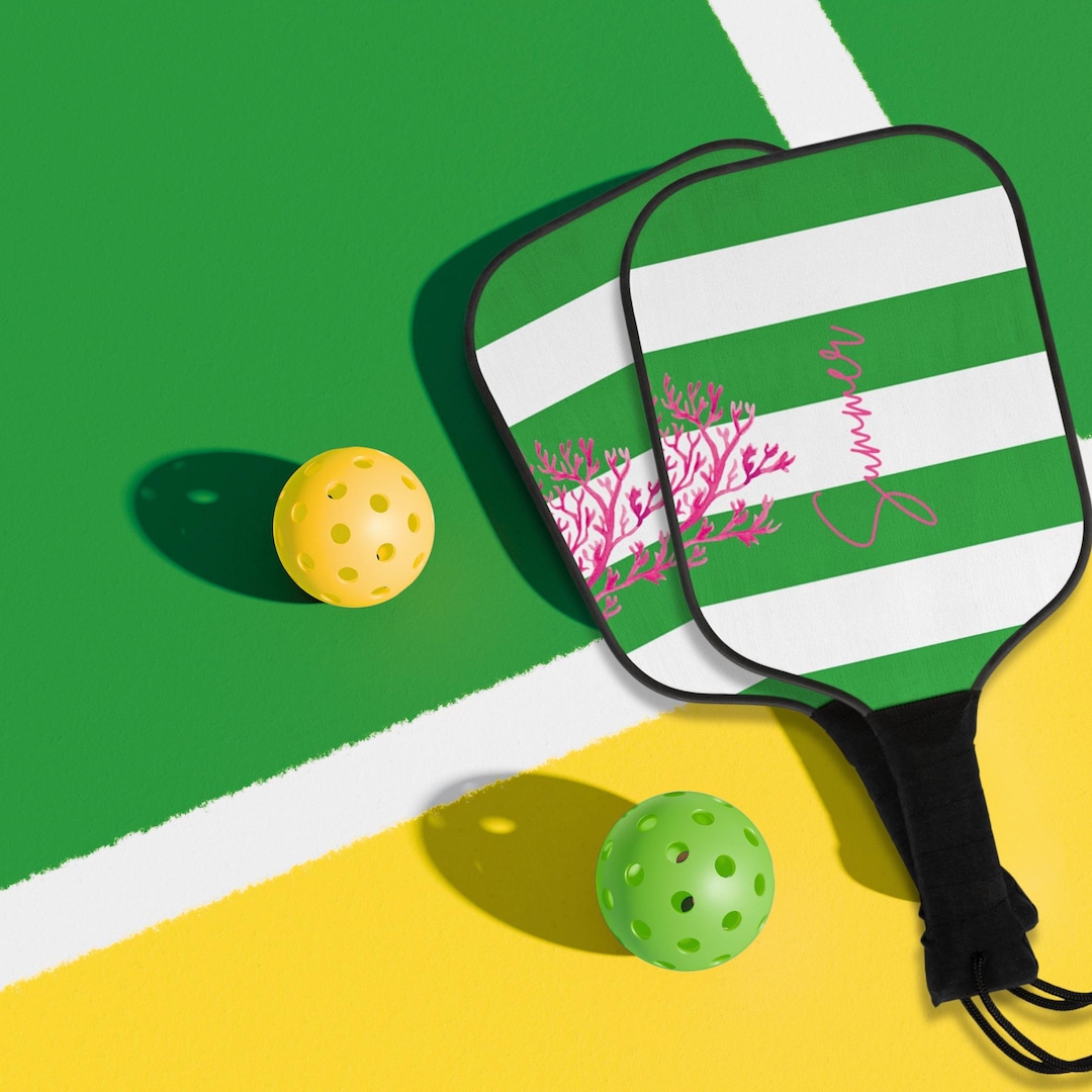Green Striped Summer Pickleball Kit, Personalized Pickleball Paddles ...