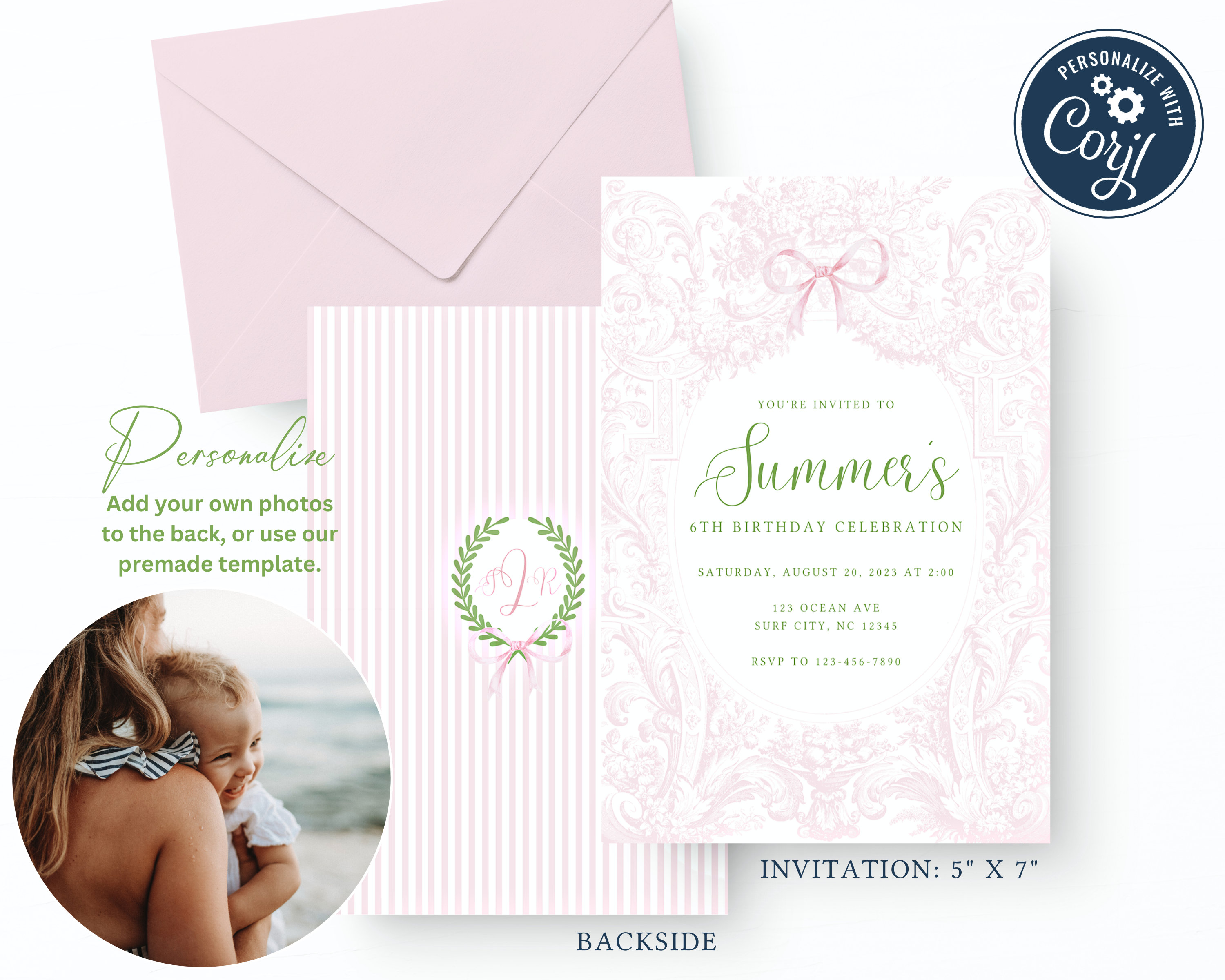 Pink French Country Birthday Invitation Editable Template - Etsy
