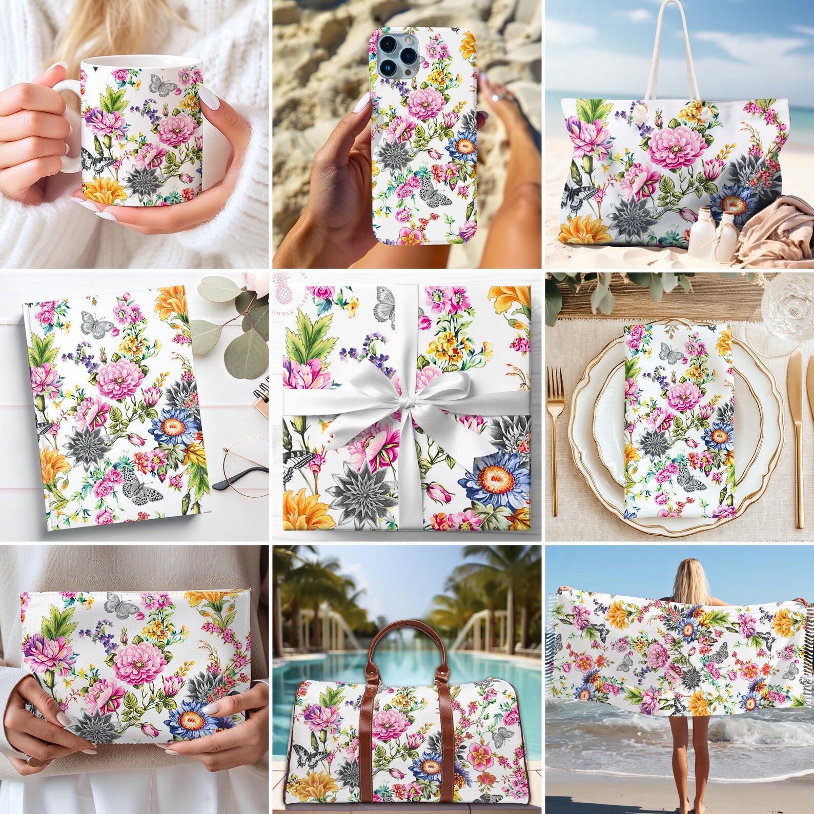 White Cottage Garden Travel Bag, Spring Botanical Weekender Bag ...