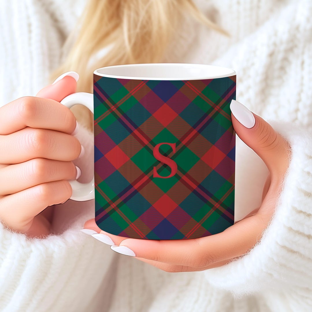 Plaid Tartan Mug, Personalized Ceramic Mug, Preppy 11oz Coffee Cup ...