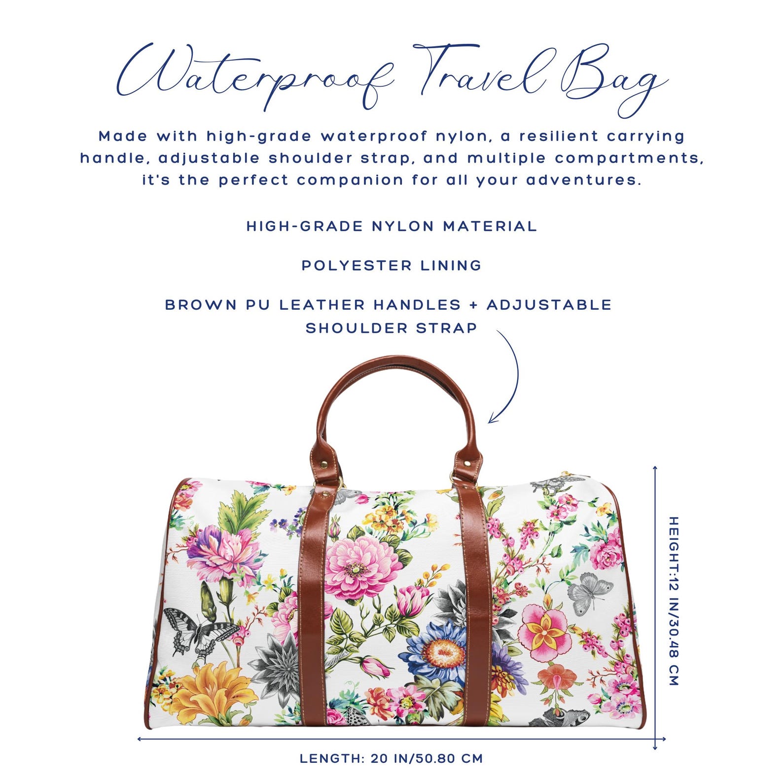 White Cottage Garden Travel Bag, Spring Botanical Weekender Bag ...