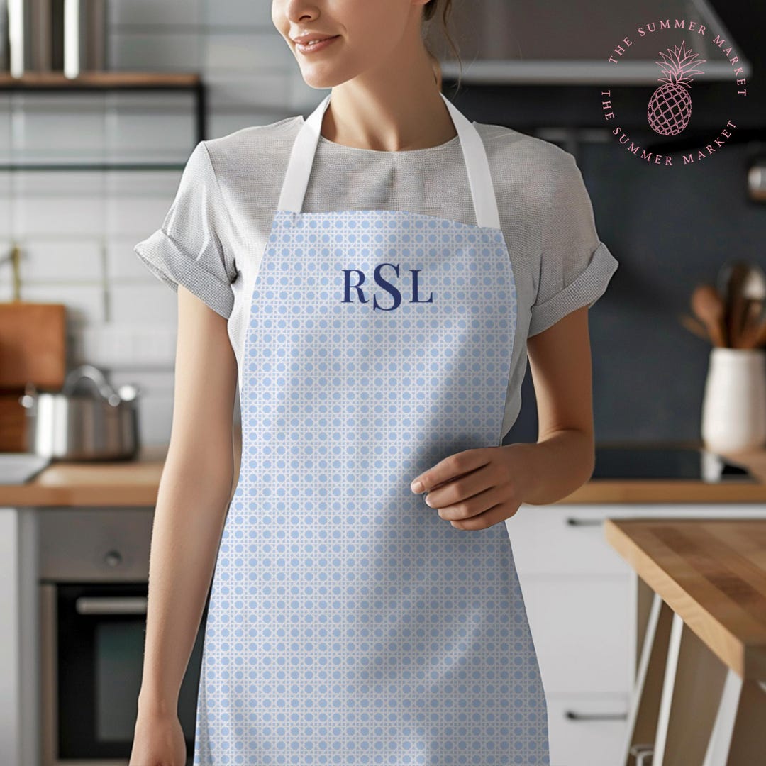 Blue Cane Monogram Apron, Blue and White Cane Apron, Grandmillennial ...