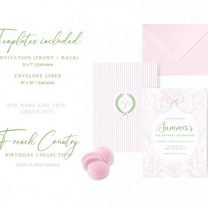 Pink French Country Birthday Invitation Editable Template - Etsy