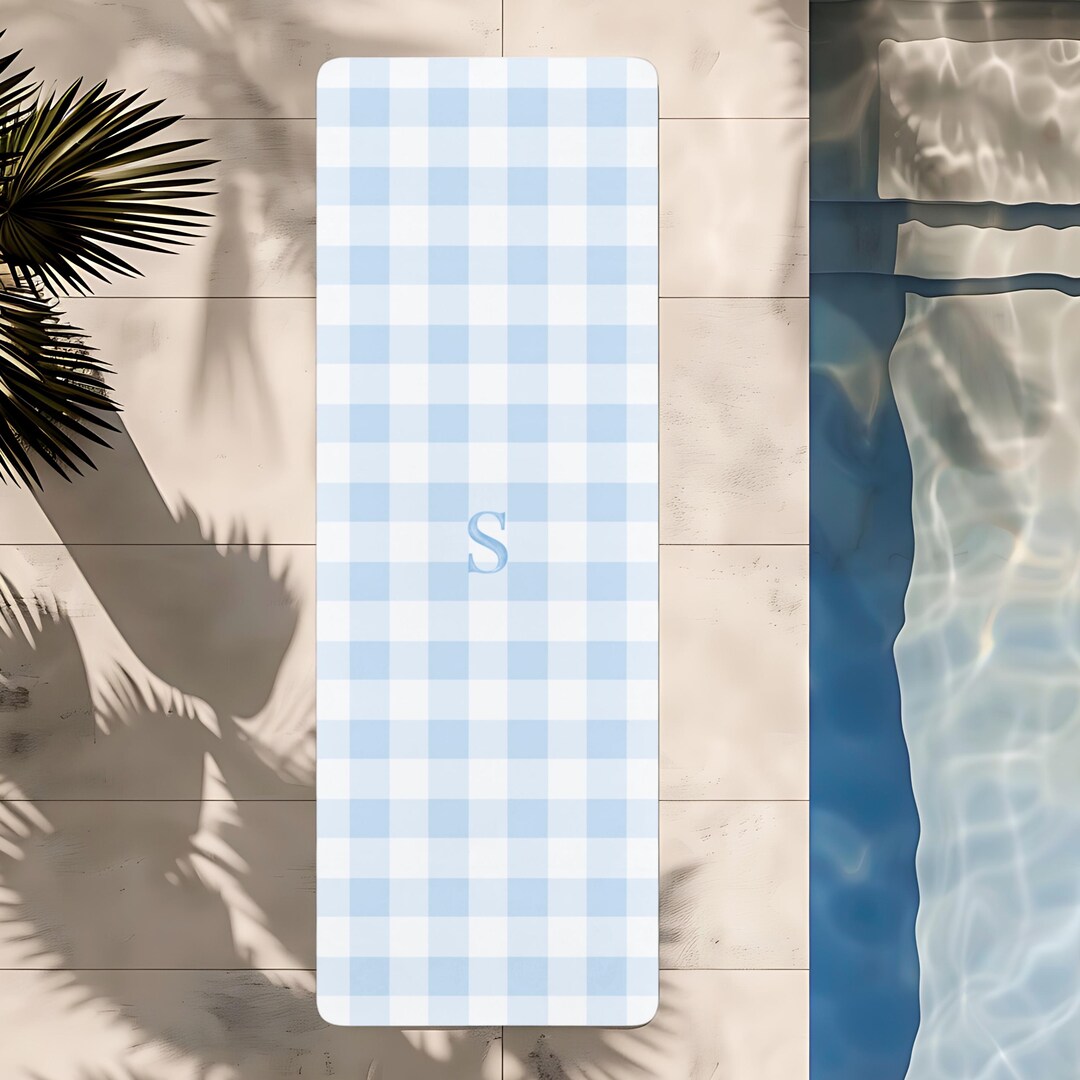 Blue Gingham Yoga Mat, Personalized Yoga Mat, Grandmillennial Workout ...