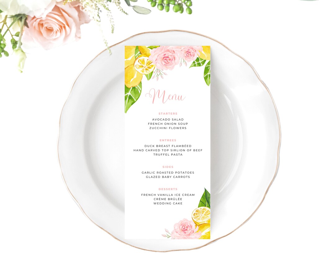 Pink Main Squeeze Menu Editable Template Citrus Birthday - Etsy