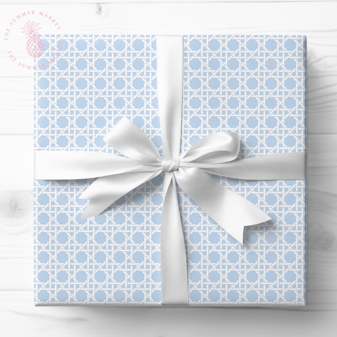 Blue Cane Gift Wrap, Blue and White Cane Wrapping Paper ...