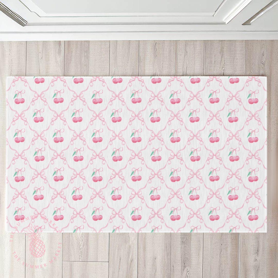 Pink Mon Cheri Welcome Mat, Coquette Cherry Indoor/outdoor Rug ...