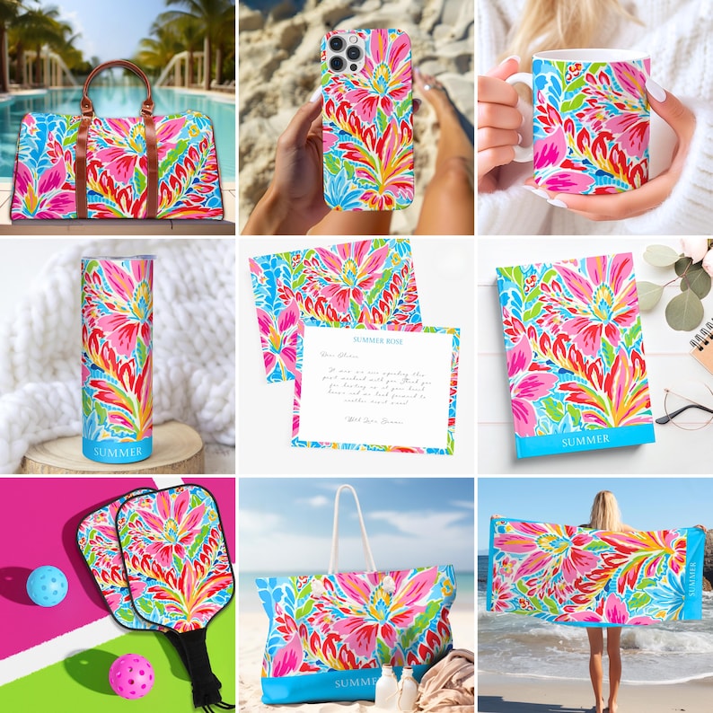 Blue Preppy Floral Pickleball Kit, Personalized Pickleball Paddles ...