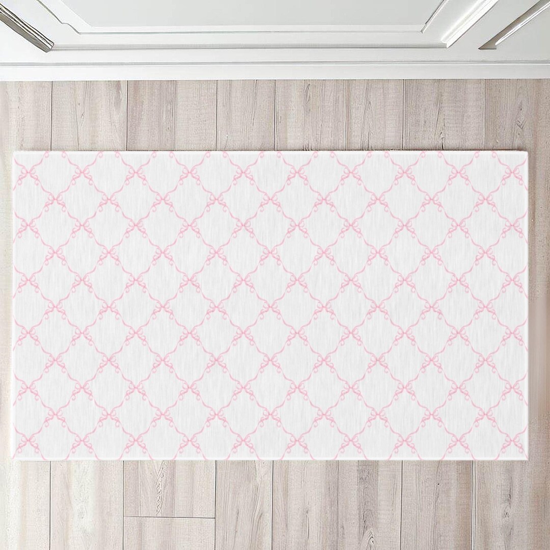 Pink Bows Rug, Watercolor Chinoiserie Holiday Welcome Mat ...