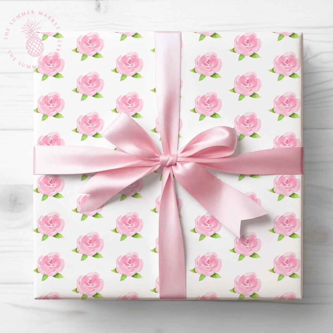 Watercolor Roses Gift Wrap, Cottage Roses Wrapping Paper, Coquette Home ...