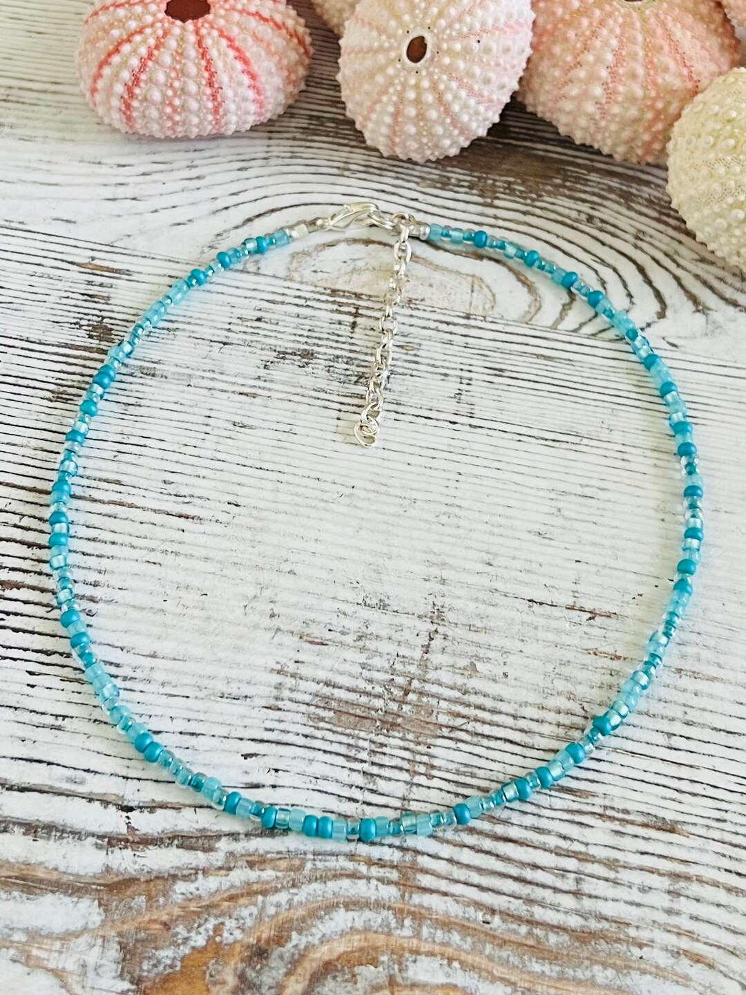 Cancun Blue Beaded Choker Necklace, Dainty Choker, Seed Bead Chokers ...