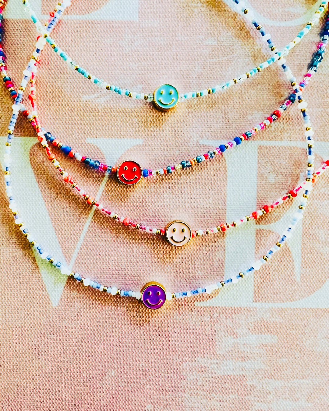 Smiley Face Beaded Choker Necklace Beaded Chokers Preppy - Etsy