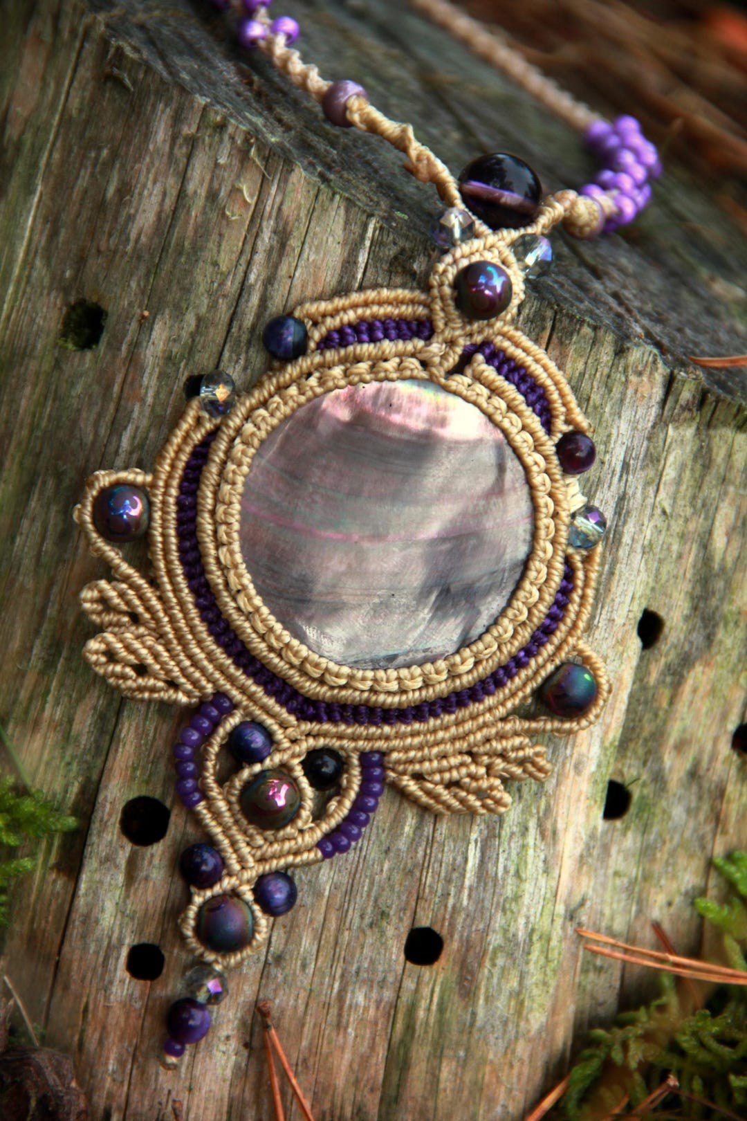 Boho Purple Macrame Beaded Necklace With Mother of Pearl - Etsy