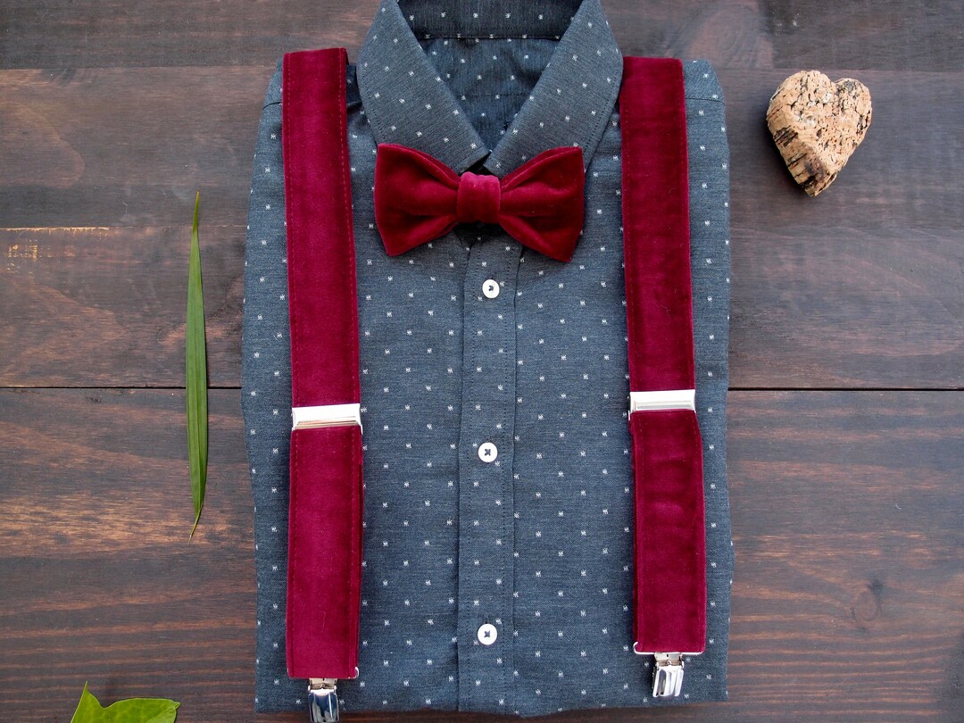 Velvet Burgundy Bow Tie and Suspenders - Etsy
