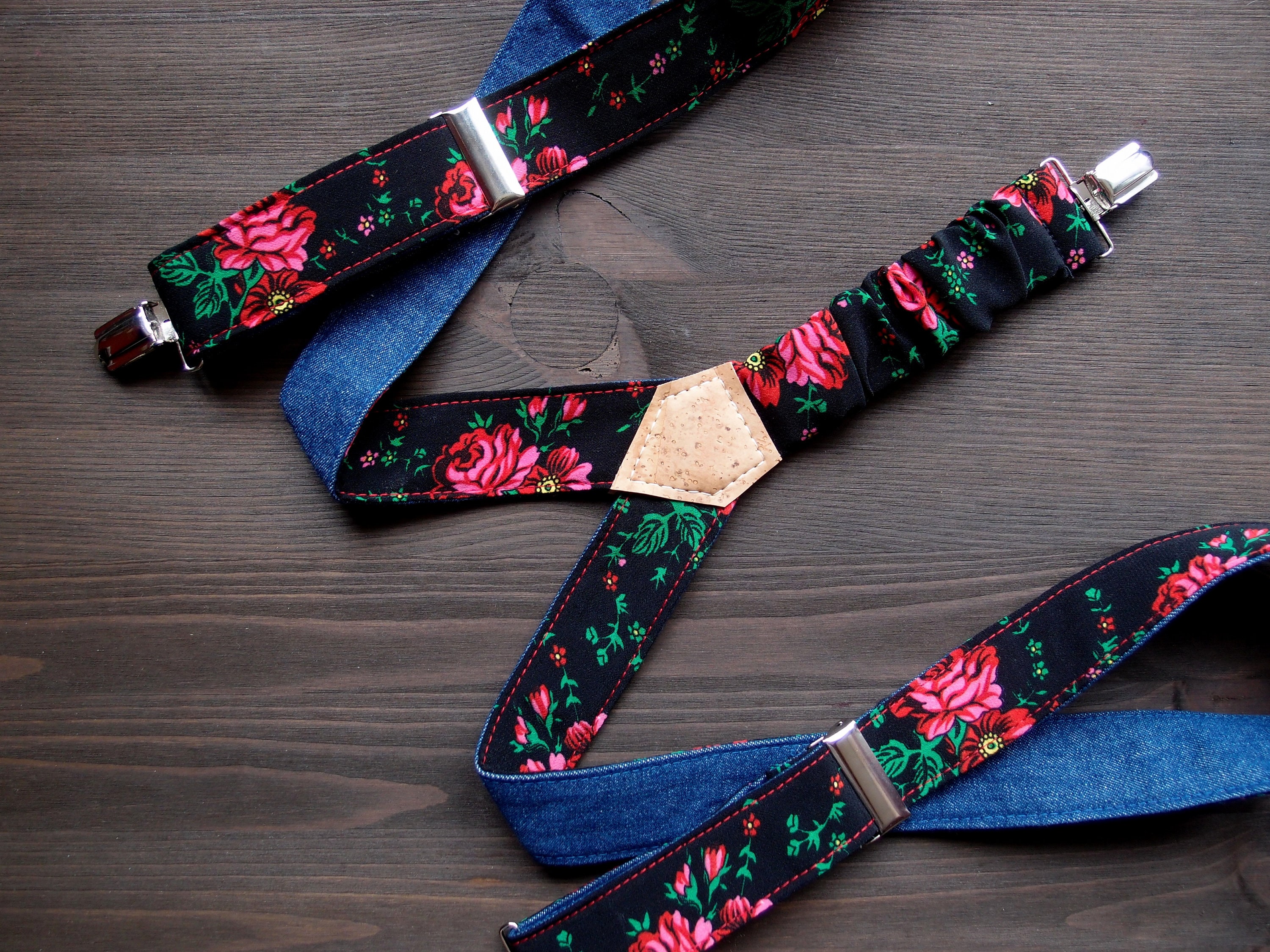 Black Floral Womens Suspenders, Reversible Denim Suspenders, Women ...
