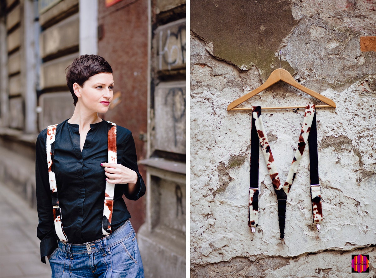 Suspenders for Women With Cow Pattern, Unique Fabric Braces for Women ...