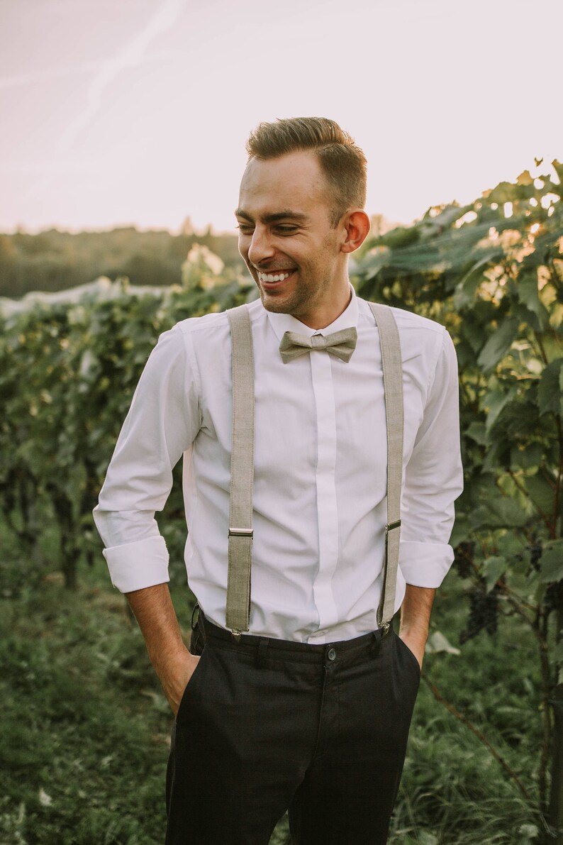 Wedding Suspenders Set Linen Suspenders and Bow Tie Natural - Etsy