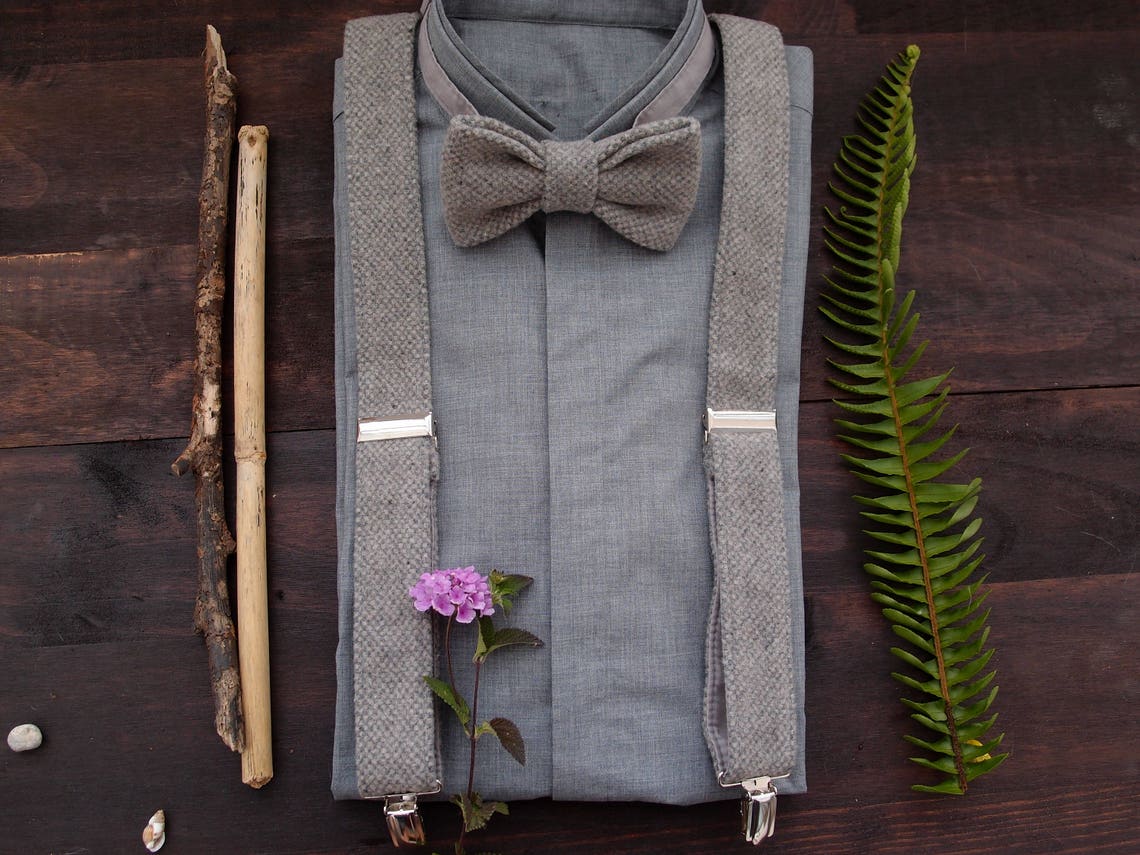 Grey Bow Tie and Suspenders Adult Suspenders Set Birthday | Etsy