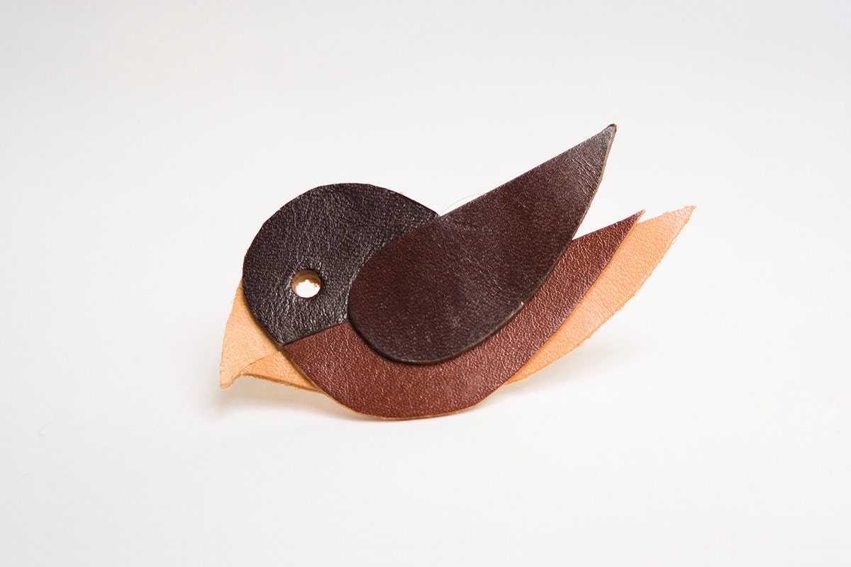 Hawfinch Brooch. Natural Recycled Leather. Bird Brooch. Free - Etsy