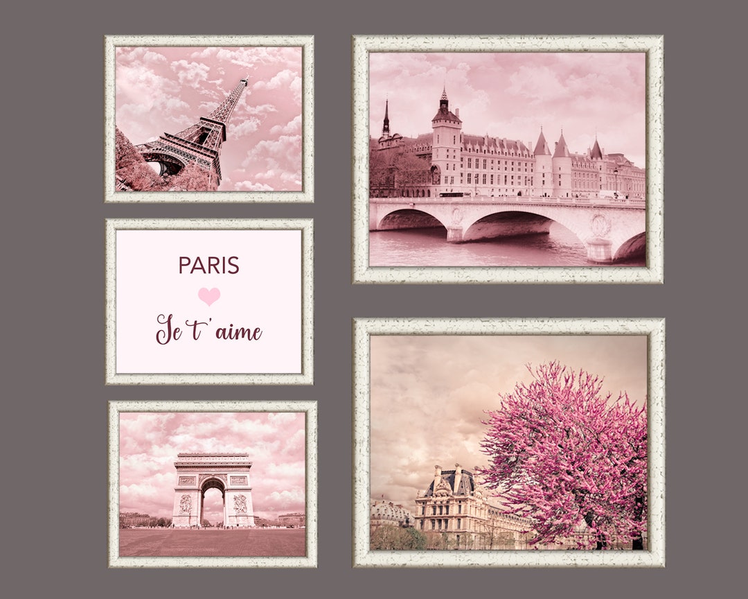 Pink Paris Print Set, Printable Wall Art, Paris Printable, Travel ...