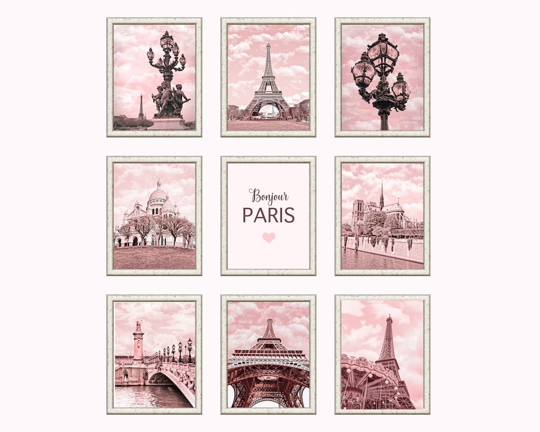 Paris Print Set, Pink Paris, Printable Wall Art, Paris Printable ...