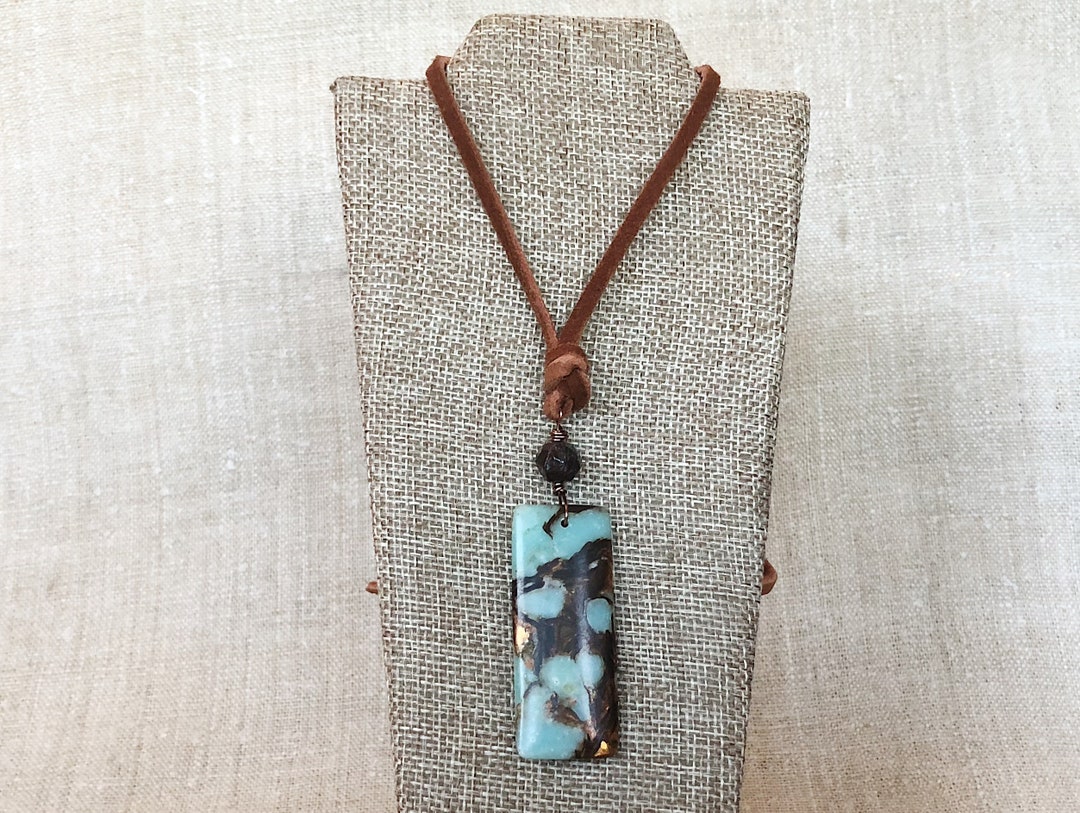 Bornite and Leather Pendant Necklace - Etsy