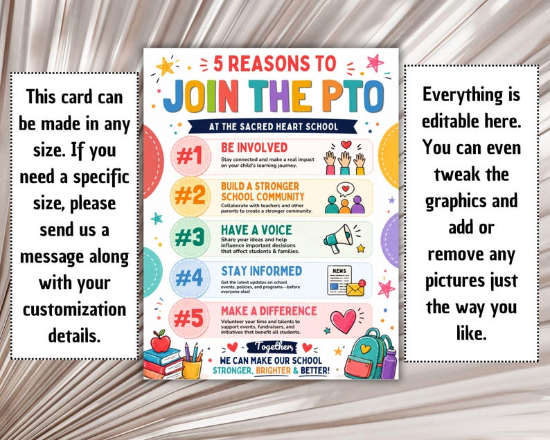 Editable PTA PTO Recruitment Flyer, 5 Reasons to Join Poster (canva ...