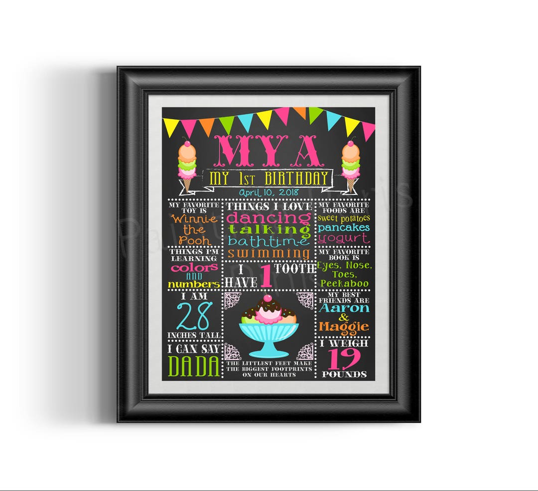 Ice Cream Chalkboard Birthday or School Year Sign Digital DIY Printable ...