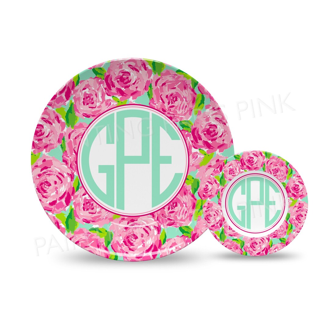 Watercolor Floral Monogram Personalized 10" Plate, Bowl, or 2 Piece ...