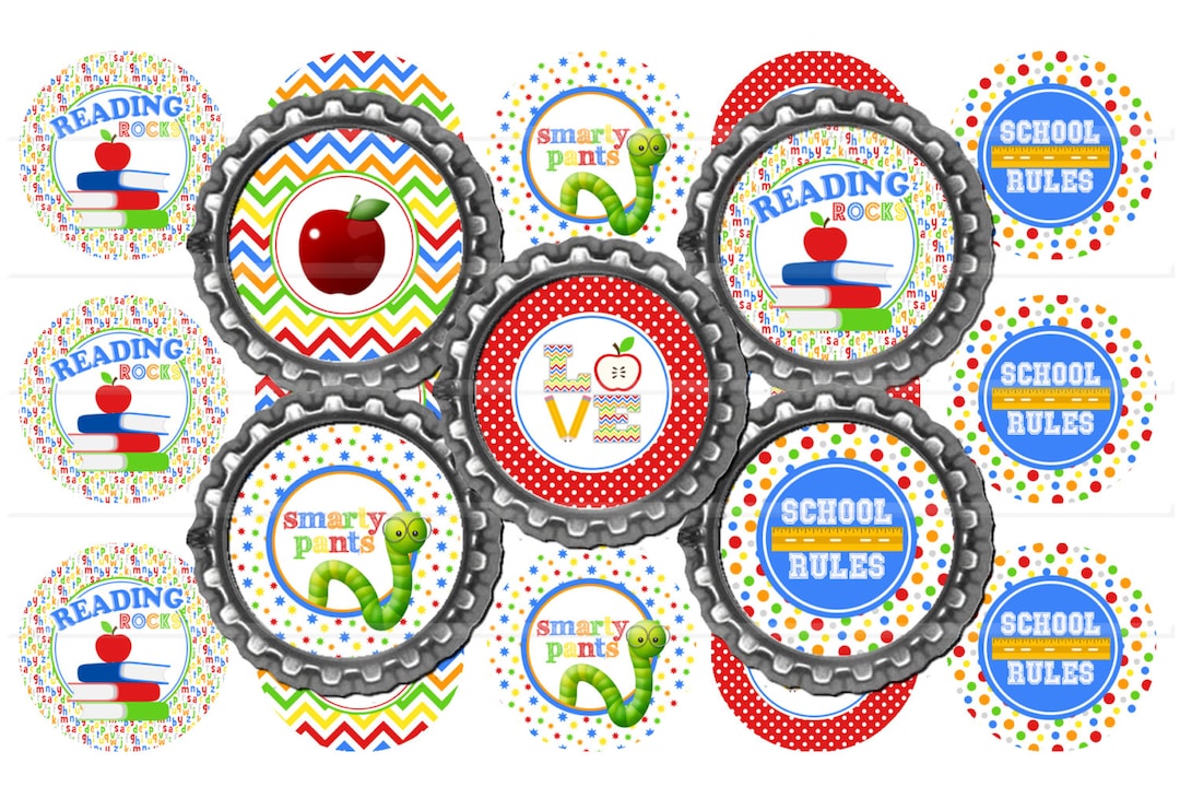 Primary Back to School 1" Bottle Cap Image 4"x6" Digital Collage Sheet ...