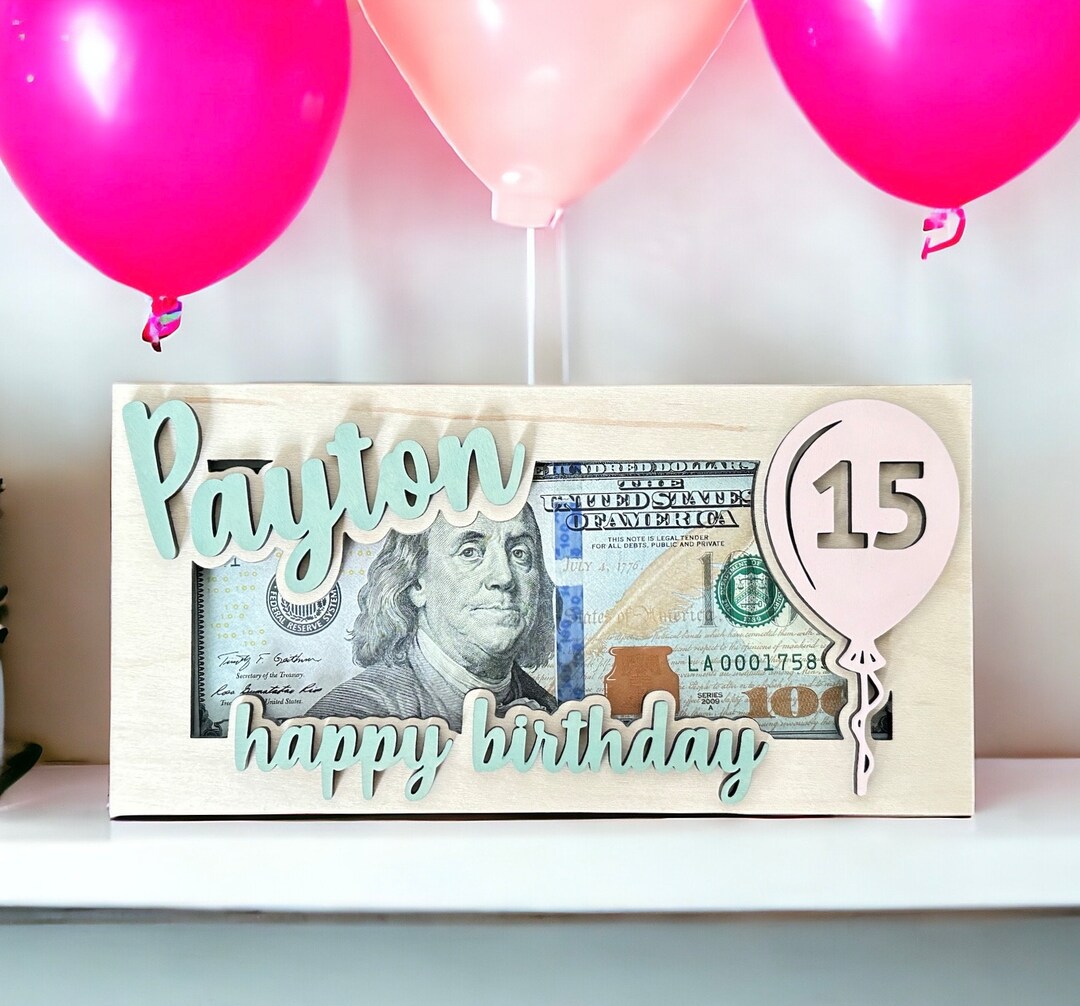 Personalized Birthday Money Holder | Engraved Wood | Balloon | Age ...