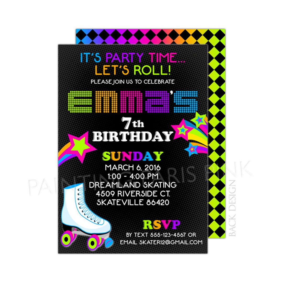 Editable Neon Roller Skating | Printable OR Professionally Printed ...