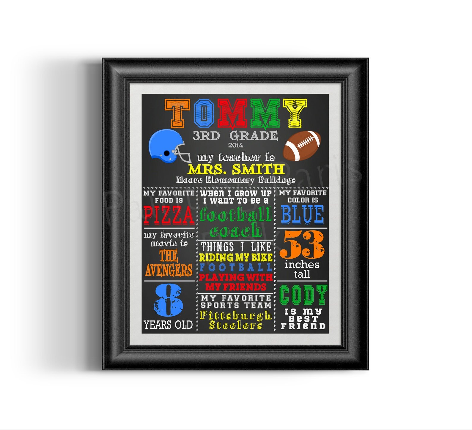 Football Chalkboard Birthday or School Year Sign Digital DIY | Etsy