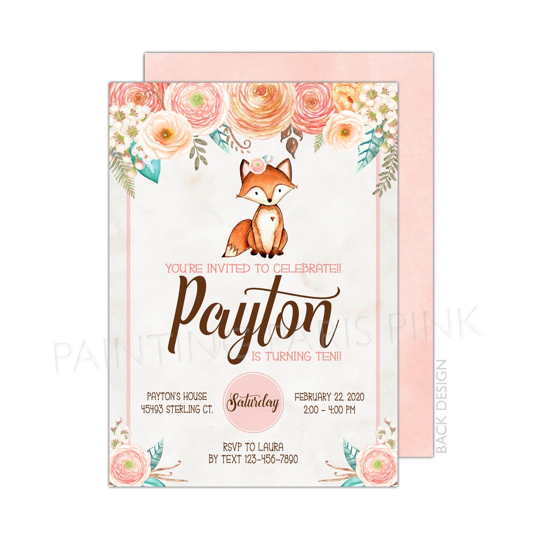 Editable Fox Floral Watercolor Party Invitation | Printable OR ...