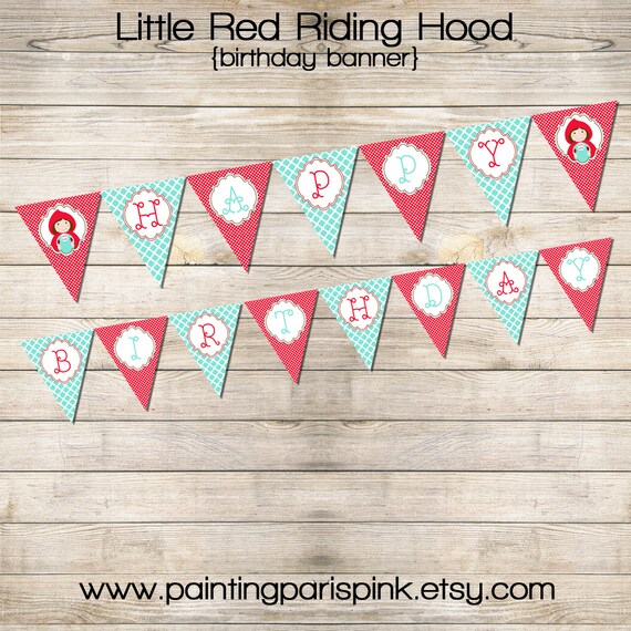 Red Riding Hood Happy Brithday Banner Printable Instant | Etsy