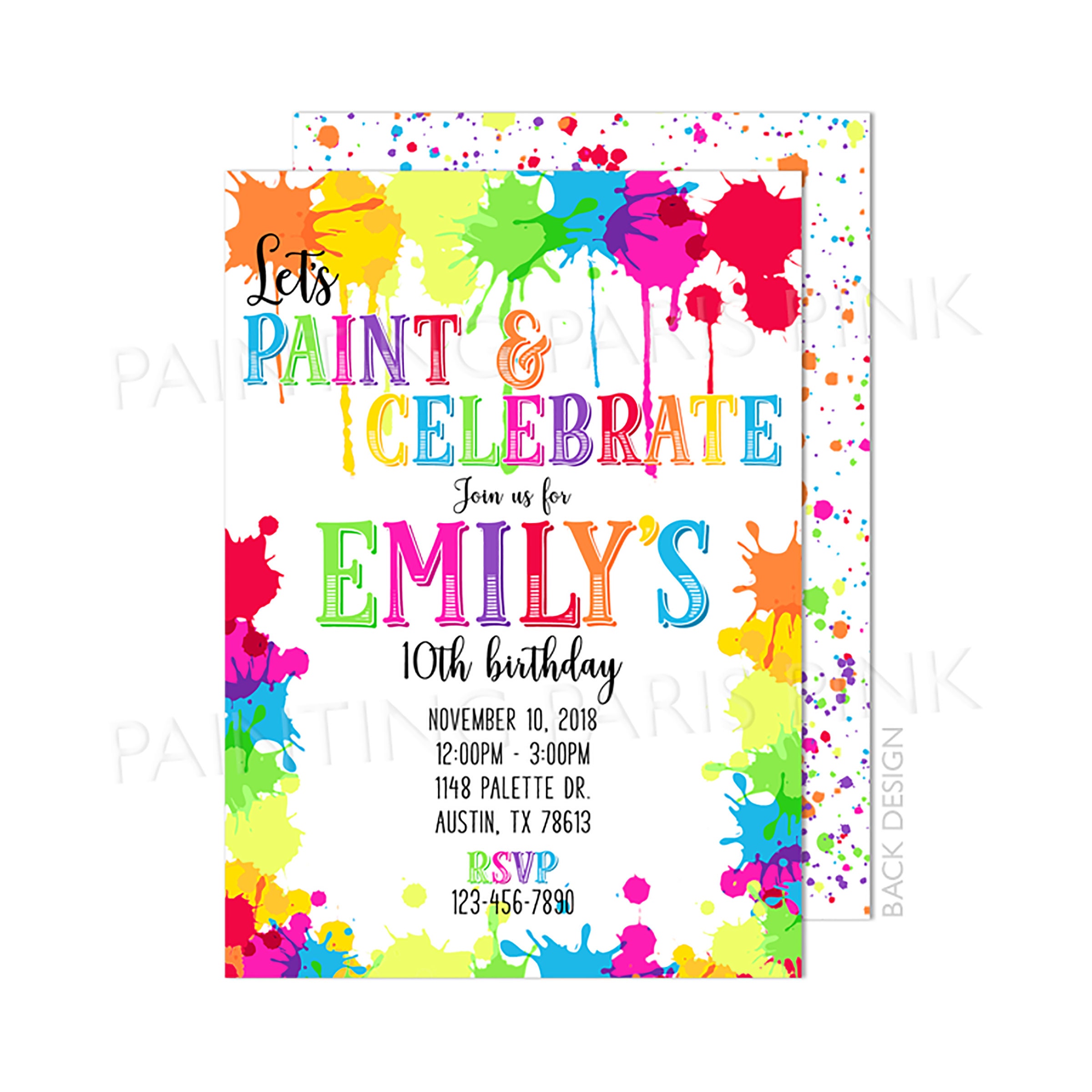 Paint Splatter Invitations