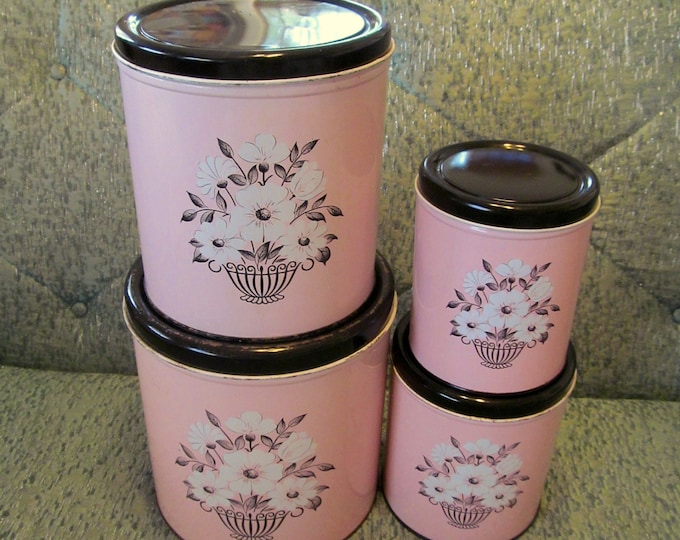 Vintage 50's Pink Canisters / Vintage Pink Kitchen / Pink Canister Set ...