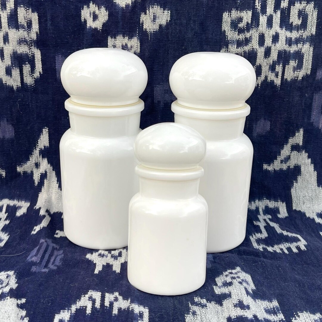 Vintage Apothecary Jars - Set of 3 Milk Glass Jars With Lids - Made in ...