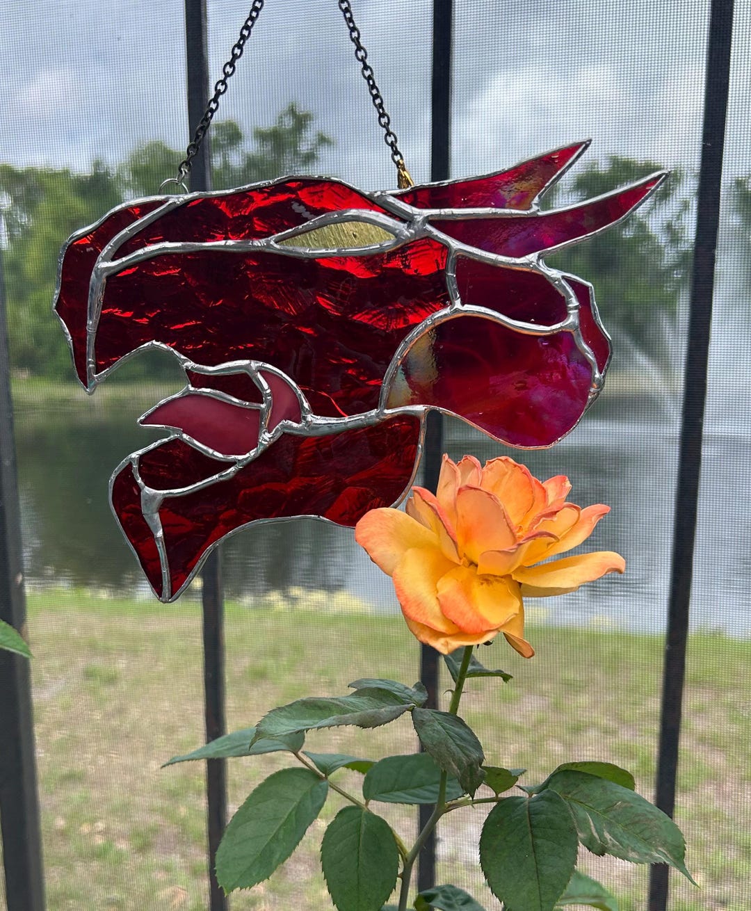 Stained Glass Red Dragon Sun Catcher - Etsy