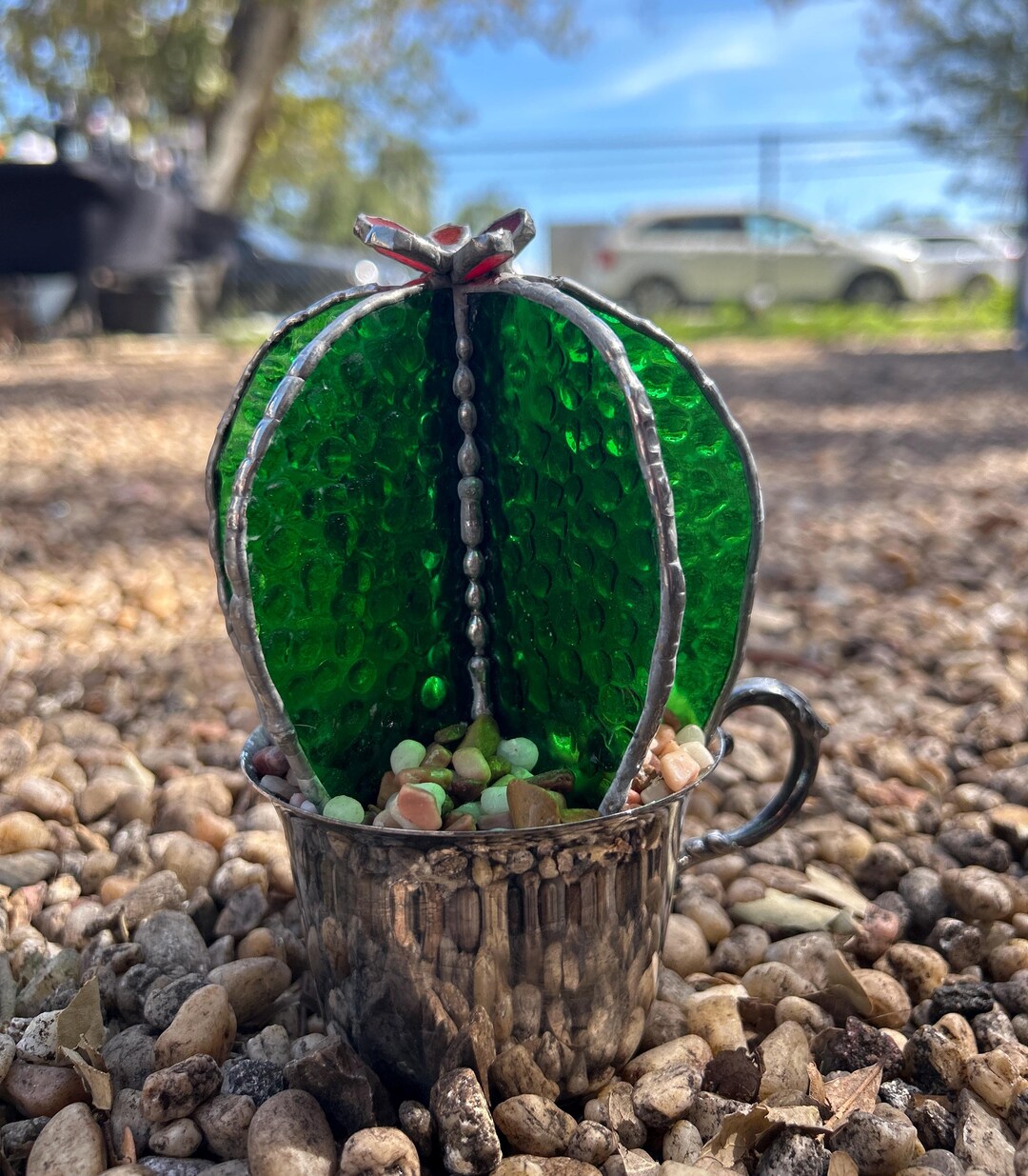 Stained Glass Cacti in Silver Tea Cup - Etsy